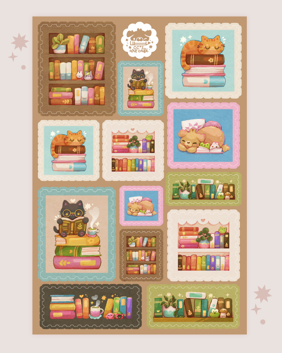 Bookish Stamps Vinyl Sticker Sheet – ccsartcafe
