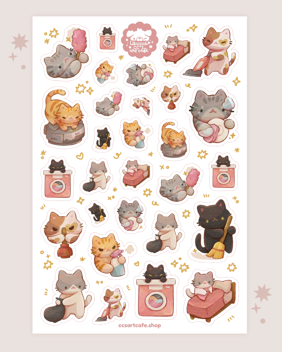Cleaning Kitty Vinyl Sticker Sheet – ccsartcafe